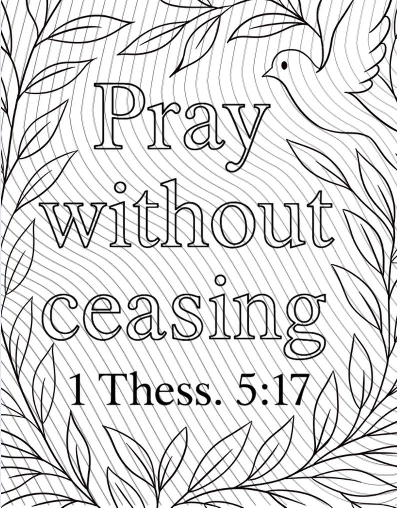 Bible Verse 1 Thes. 5:17 Coloring Pages Set 2, 1-5 - Etsy
