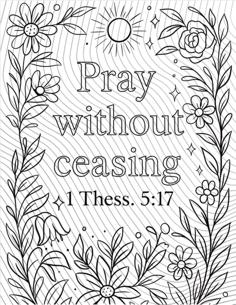 Bible Verse 1 Thes. 5:17 Coloring Page 2-5 - Etsy