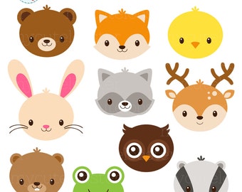 Farm Animal Faces Clipart Set animal faces farmyard farm | Etsy