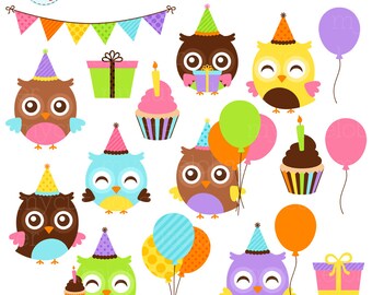 Owls Clipart 'BIRTHDAY OWLS' Clip Art. Digital Owls | Etsy