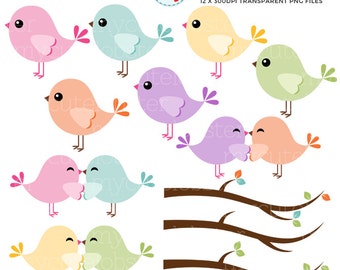 Valentine Birds Clipart Clip Art Love Birds Lovebirds Clipart | Etsy