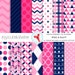 Pink & Navy Digital Paper Set Patterned Paper Polka | Etsy