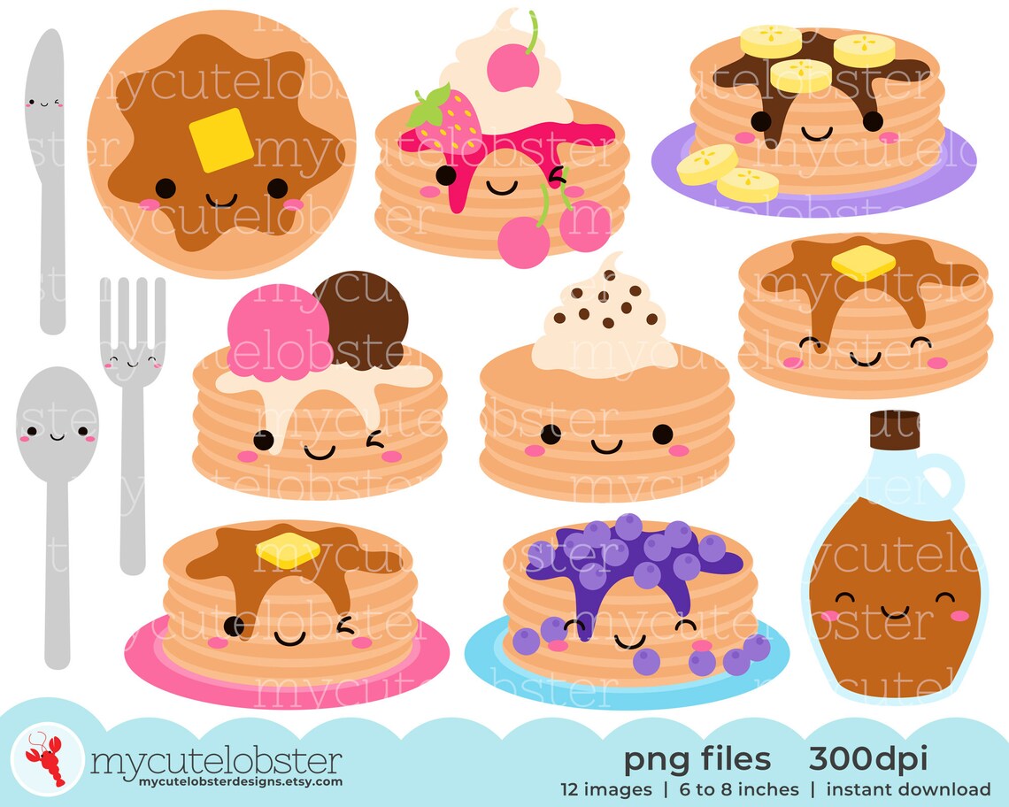 Cute Pancakes Clipart Set of Happy Pancakes Pancake Stacks - Etsy