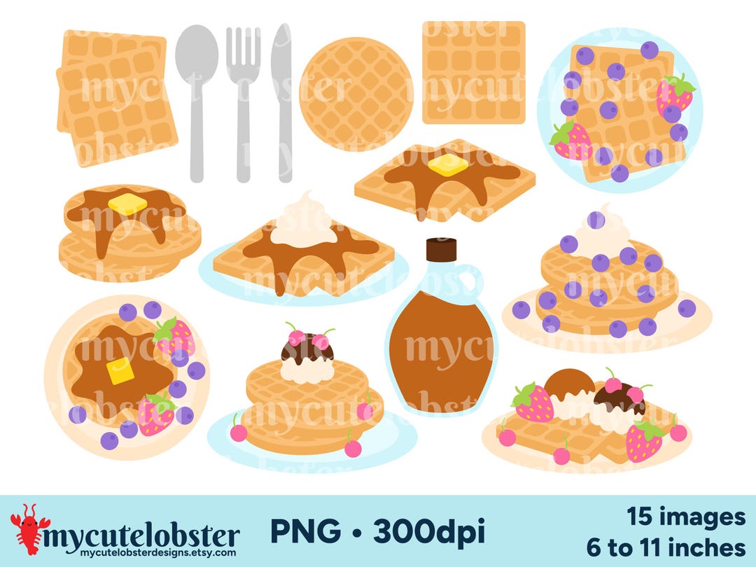 Waffles Clipart Set of Waffle Stacks, PNG Breakfast Food Clipart for ...