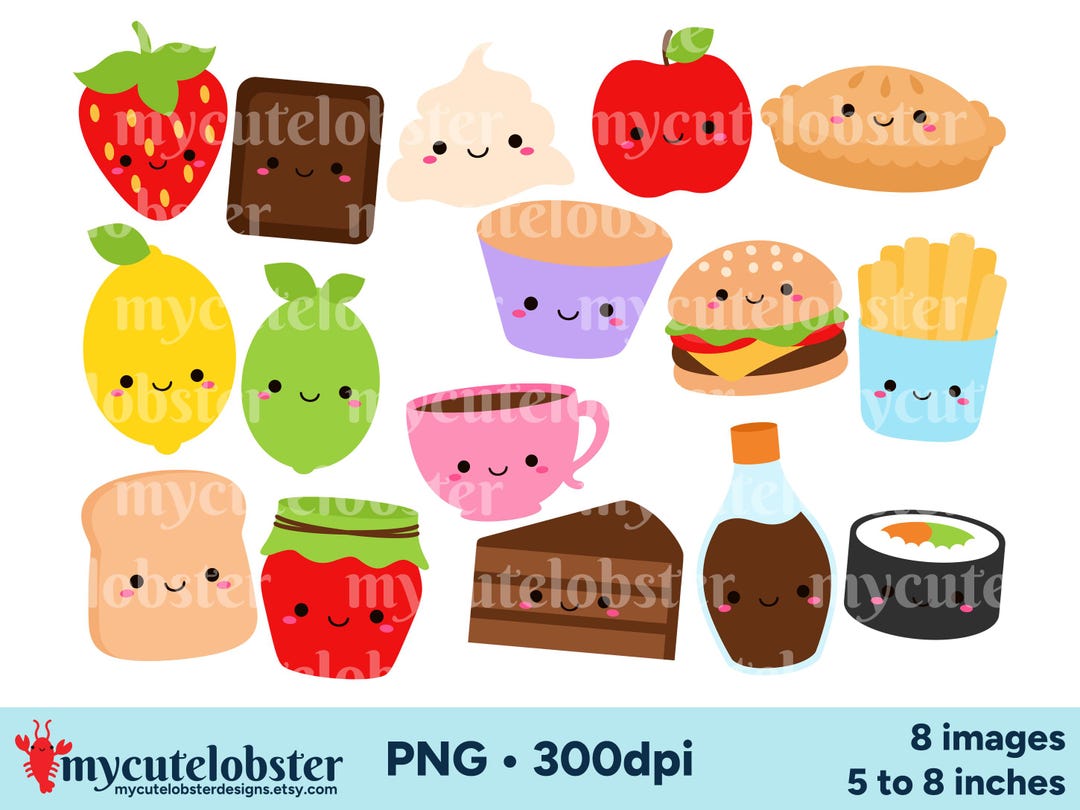 Food Pairings Clipart - Set of Happy Foods, Dessert Clip Art, PNG ...
