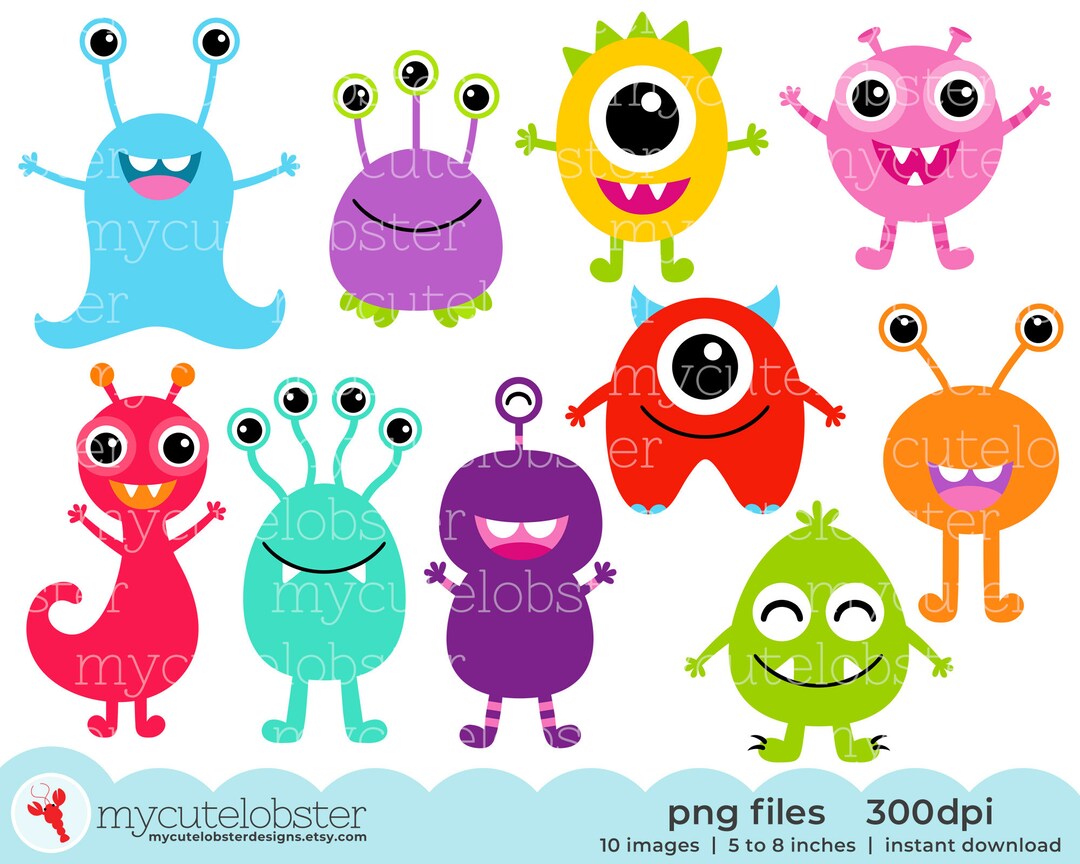 Monsters Clipart Set Clip Art Set of Cute Monsters, Monsters ...