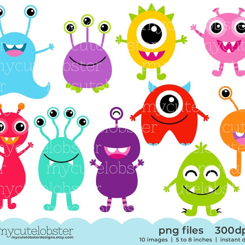 Monster Clipart Set Cute Monsters Clip Art Designs Fun - Etsy