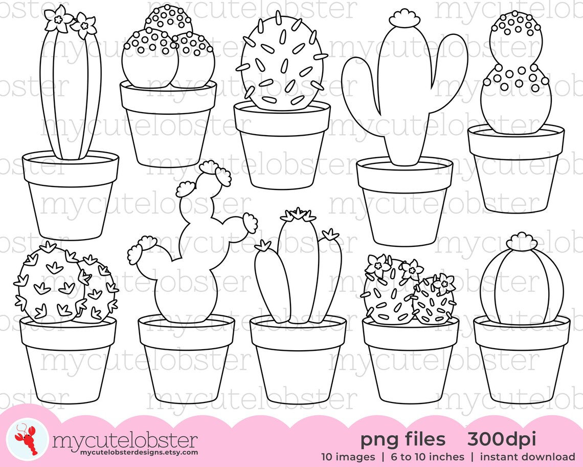 Cactus Digital Stamps Cactus Line Art Outlines Digi Stamp - Etsy