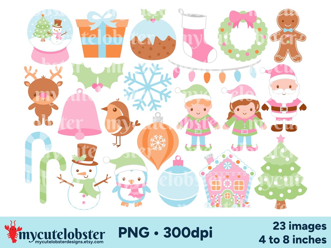 Pastel Christmas Clipart Cute Christmas Clip Art Set, Santa, Elf ...