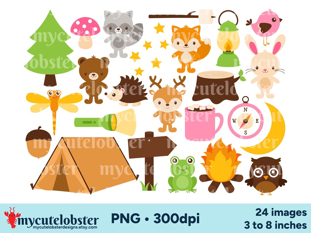 Camping Animals Clipart - Cute Animals Clipart Set, Woodland Animals ...