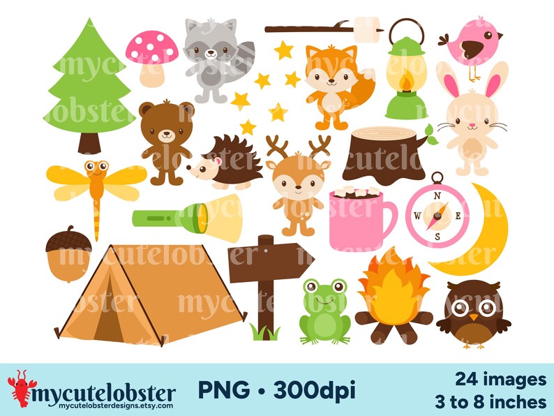 Camping Animals Clipart - Forest Clip Art, Animal Graphics, PNG Digital ...