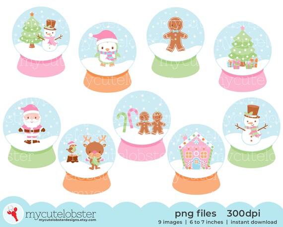Pastel Christmas Snow Globes Clipart Cute Snowglobes - Etsy