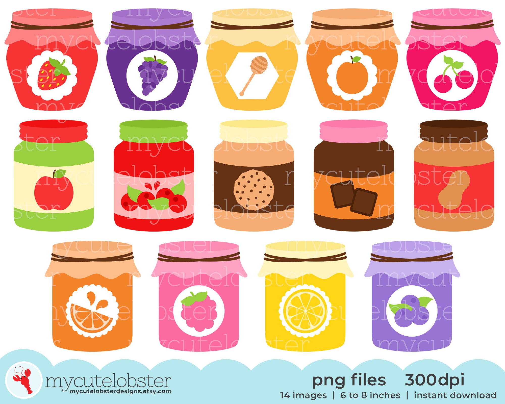 Jam & Spread Jars Clipart Set of Jam Jars Jelly Peanut - Etsy UK