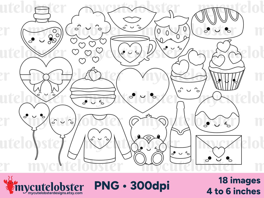 Cute Valentine's Digital Stamps - Cute Digi Stamp Set, Valentine's Day ...
