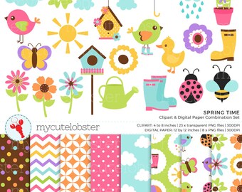 Summer Breeze Clipart & Digital Paper Set Summer Clip Art Set, Beach ...