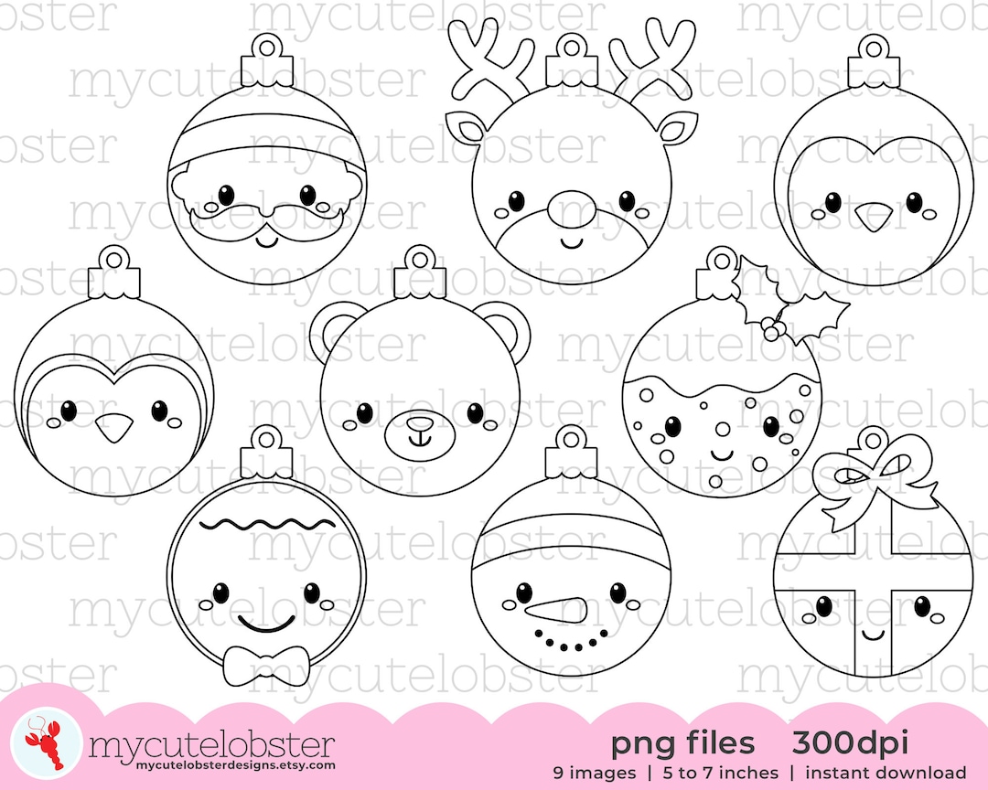 Christmas Baubles Digital Stamps Cute Bauble Outlines, Ornaments ...