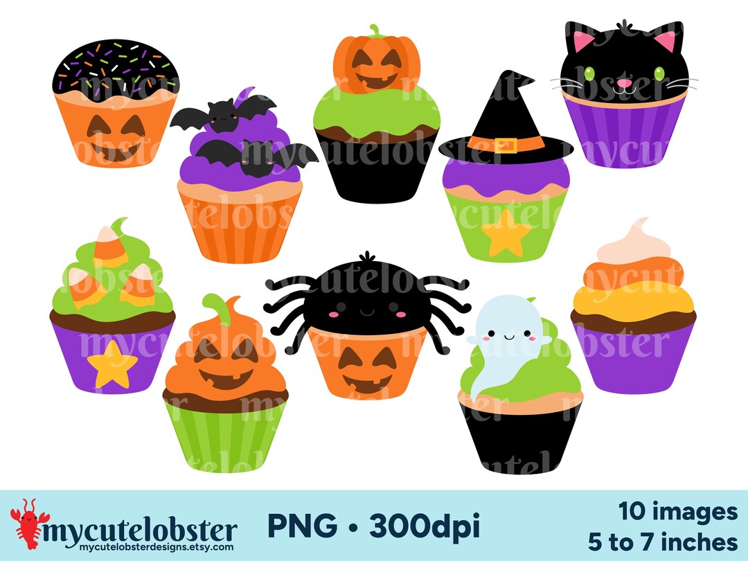 Halloween Cupcakes Clipart - Food Clip Art Set, Dessert Graphics, PNG ...