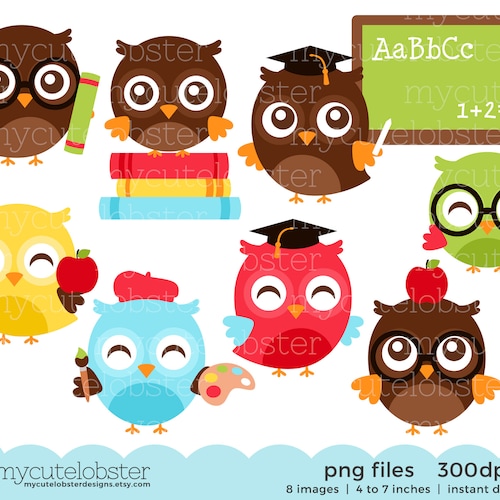 Back to School Owl Clip Art for Personal and Commercial Use - Etsy