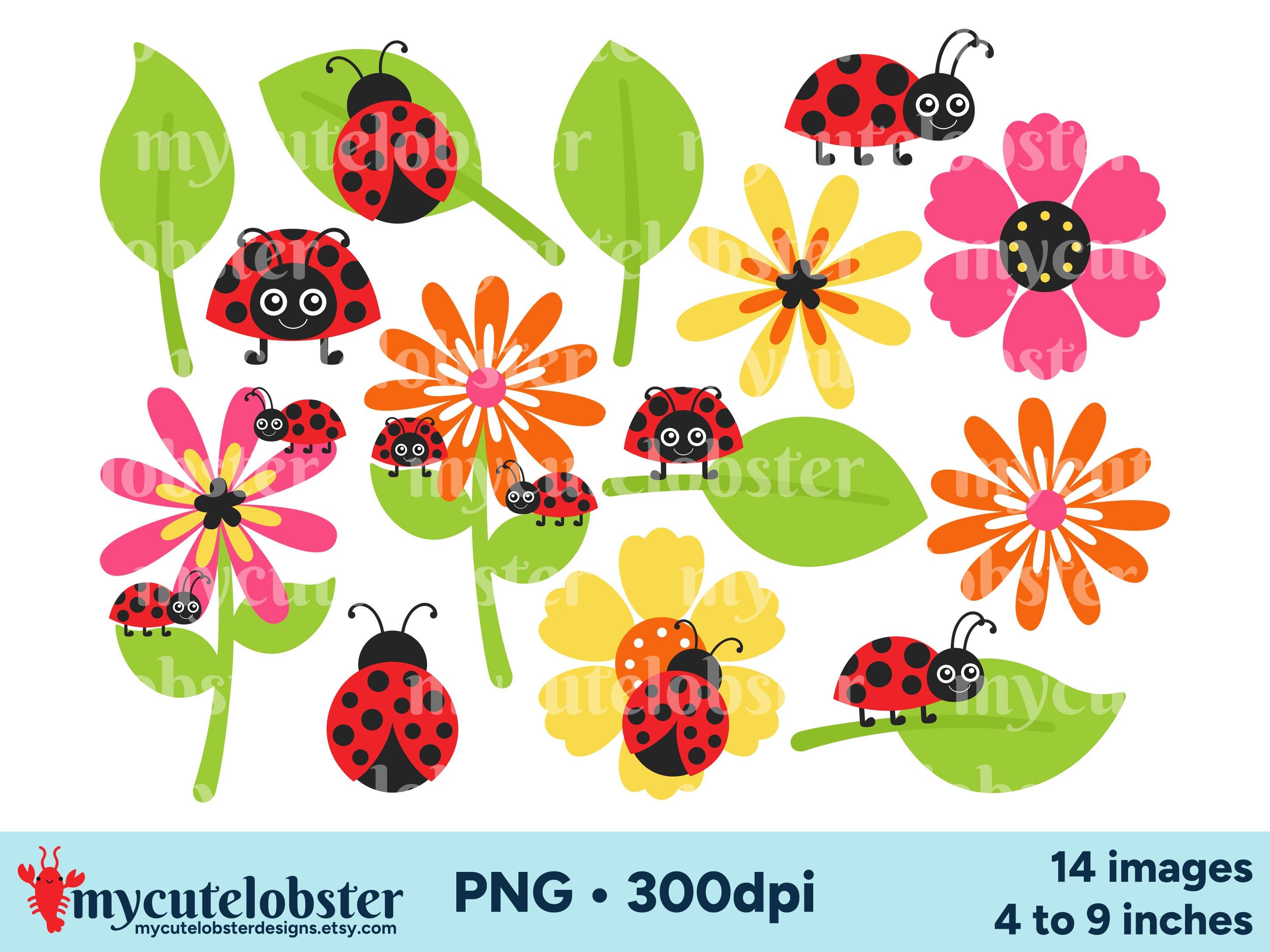 Ladybugs Clipart, Red Ladybugs Clipart, Cute Insects Clipart, Ladybugs ...
