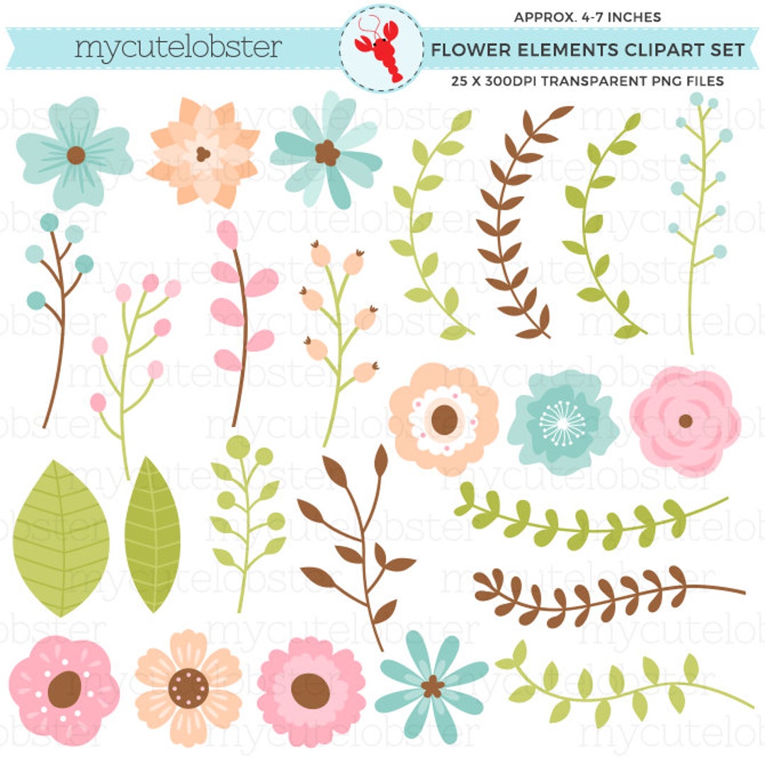 Flower Elements Clipart Set Florals Flowers Laurels Clip - Etsy