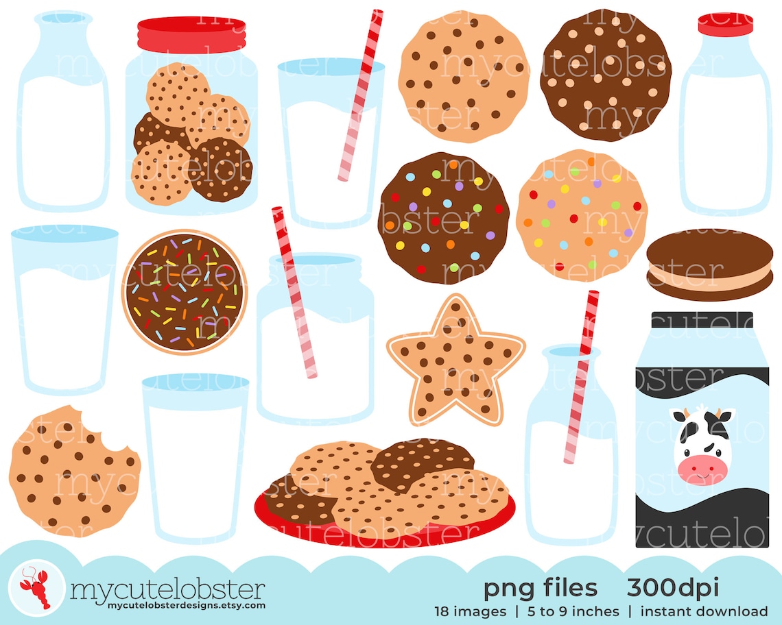 Milk & Cookies Clipart Clip Art Set of Cookies Milk - Etsy
