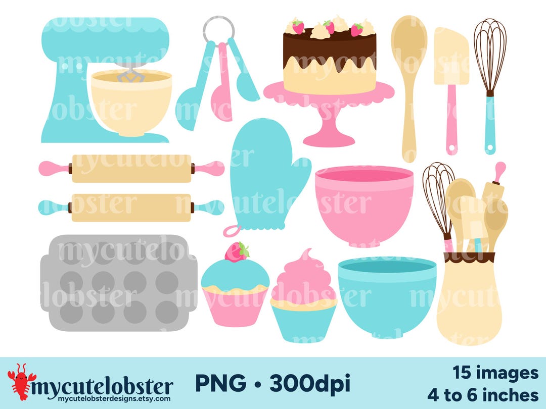 Baking Clipart - Baking Utensils, Cakes Clip Art Set, Kitchen PNG ...