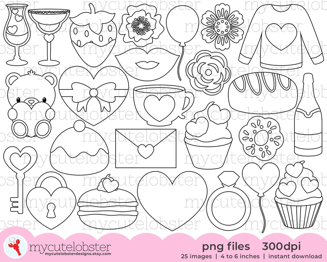 Valentine's Day Digital Stamps Valentine's Line Art, Digi Stamp Set ...
