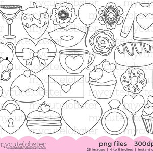 Valentine's Day Digital Stamps Valentine's Line Art, Digi Stamp Set ...
