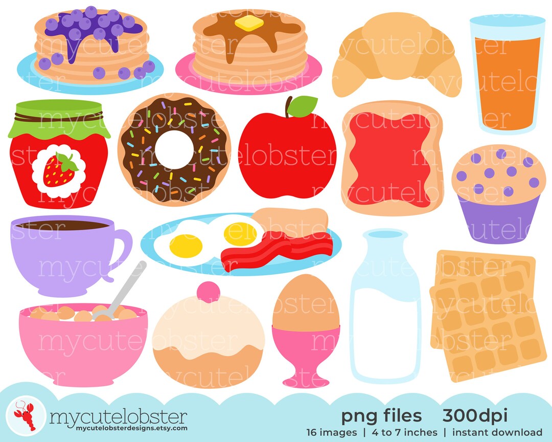 Breakfast Food Clipart Clip Art Set of Toast, Pancakes, Donuts, Waffles ...
