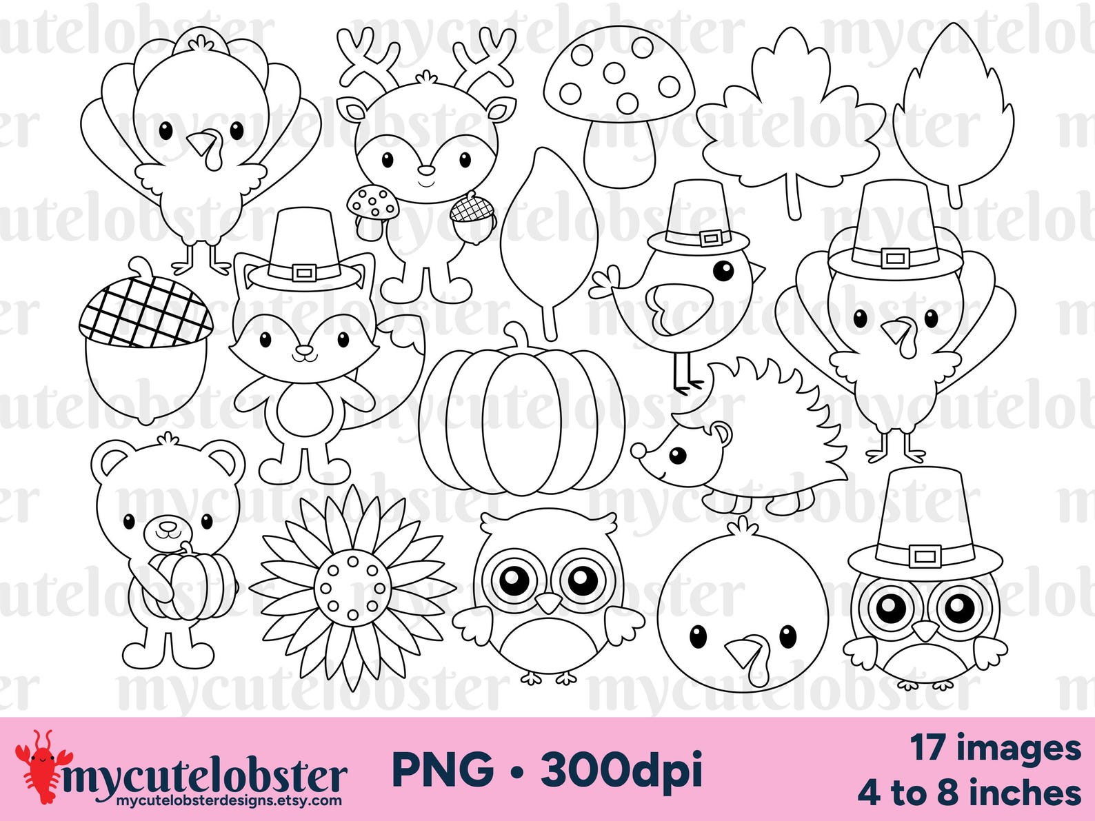Thanksgiving Friends Digital Stamps - Cute Animals, Fox, Turkeys ...