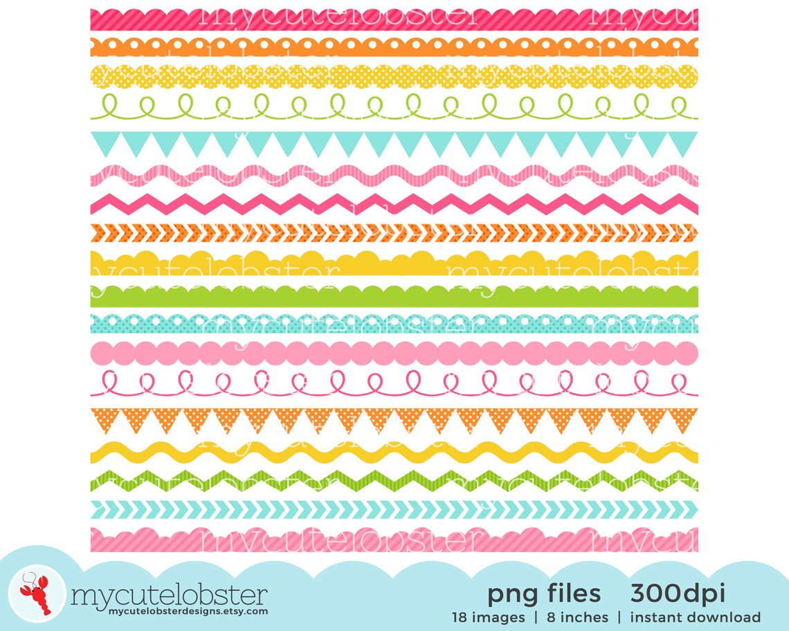 Colorful Borders Clipart Set - Digital Borders Clip Art Set, Scallop ...