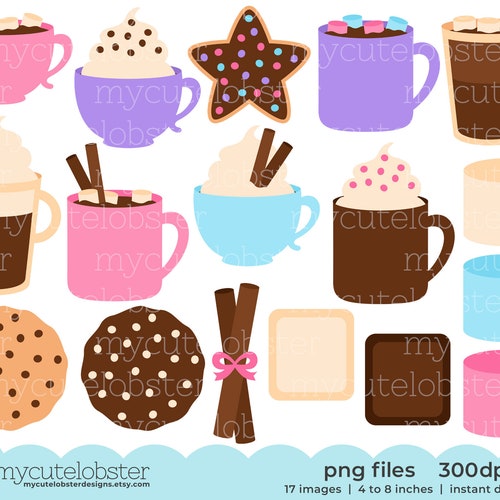 Hot Chocolate Clipart Hot Cocoa Clipart Set Chocolate - Etsy