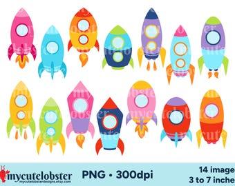 Space Rockets Clipart - Set of Spaceship Graphics, Space Clip Art, PNG ...