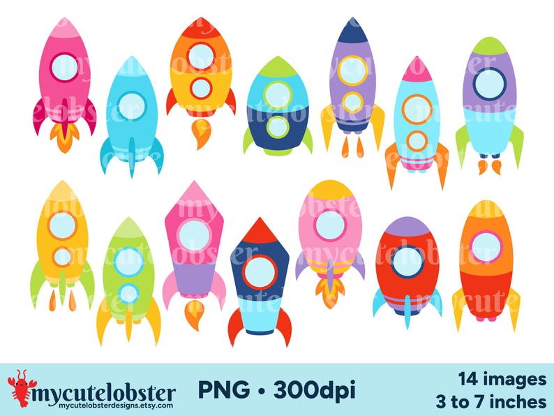 Space Rockets Clipart - Set of Spaceship Graphics, Space Clip Art, PNG ...