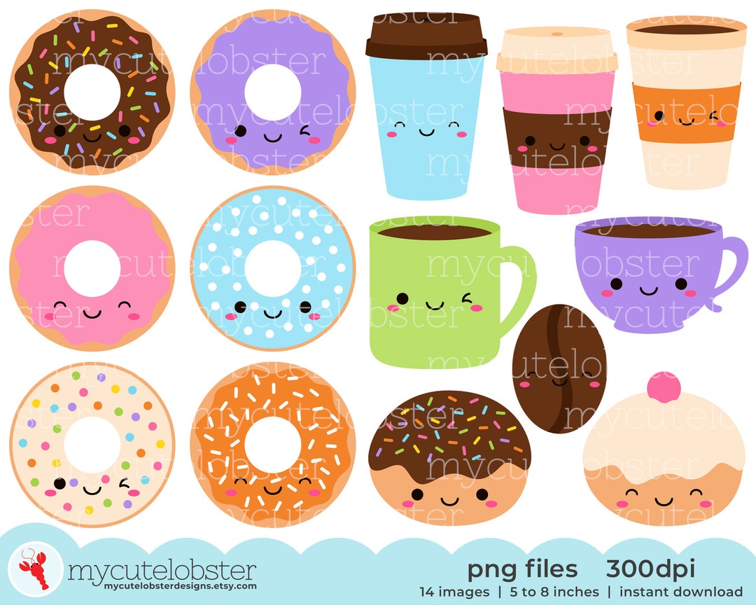 Cute Donuts & Coffee Clipart Donuts Clip Art Set, Coffee, Doughnuts ...