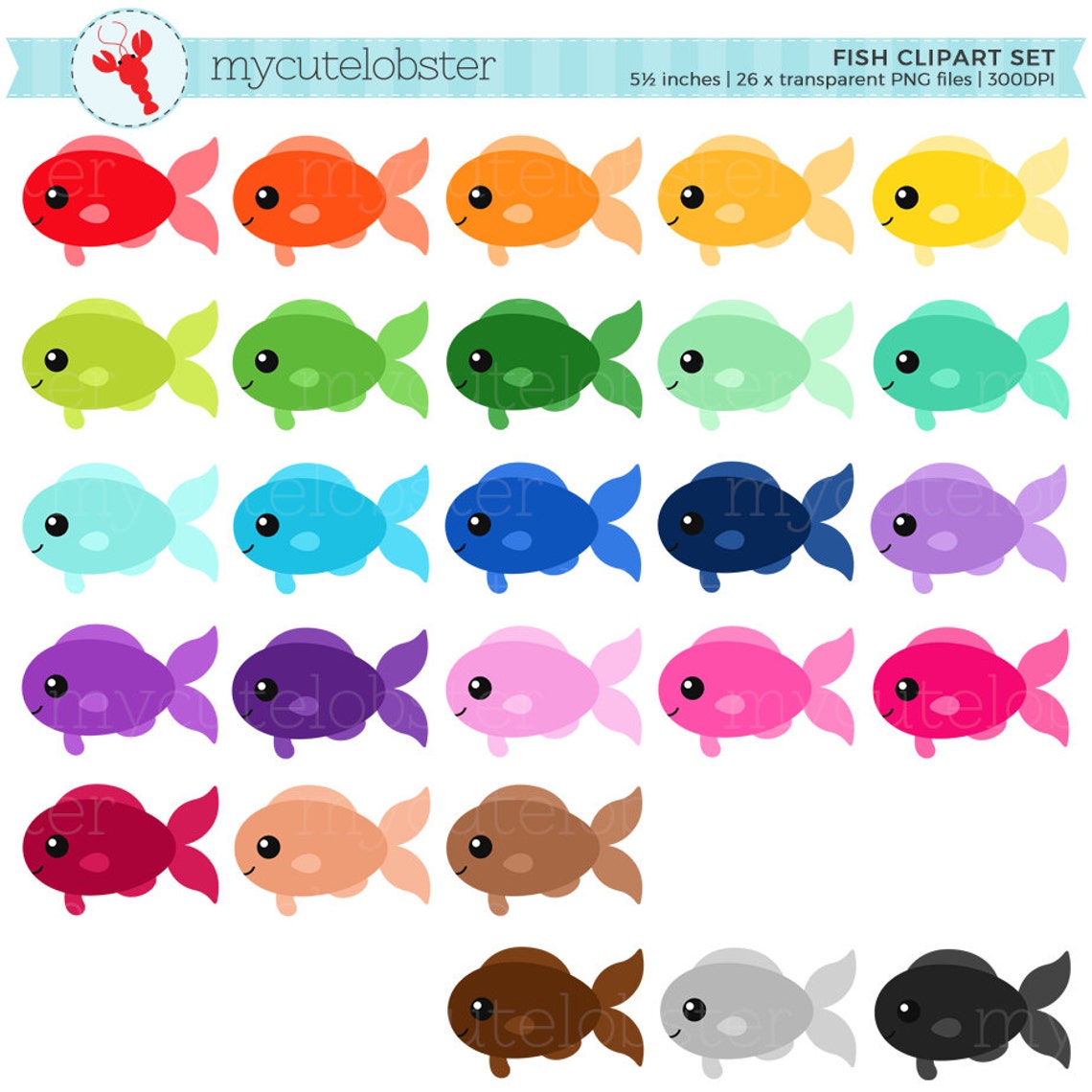 Rainbow Fish Clipart Set Clip Art Set of Fish Cute Fish - Etsy UK