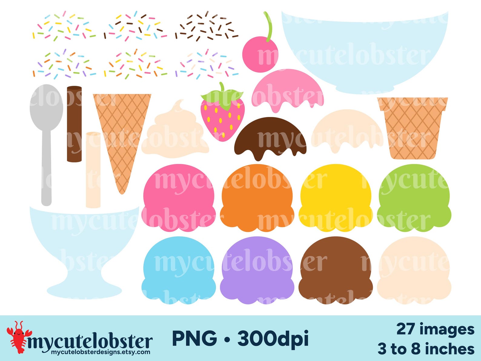 Ice Cream Builder Clipart - DIY Dessert Graphics, Summer Clip Art, PNG ...
