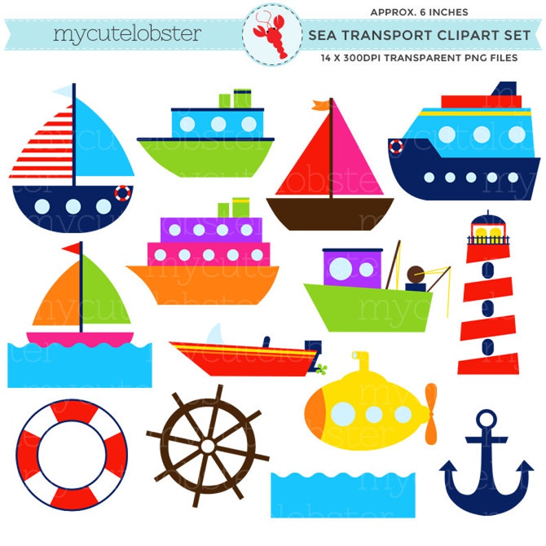 Sea Transport Clipart Set Clip Art Set of Boats Ocean - Etsy Denmark
