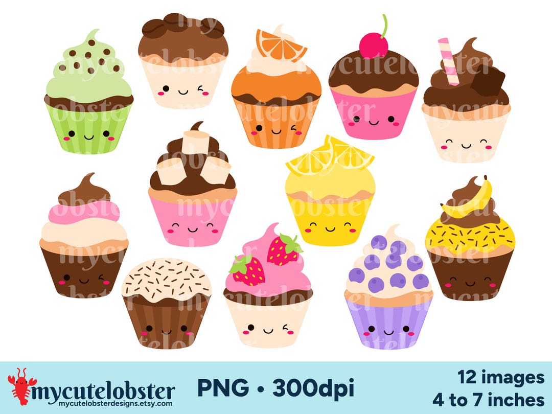 Cute Cupcakes Clipart, Cute Sweet Cupcakes Clipart, Happy Cupcakes ...