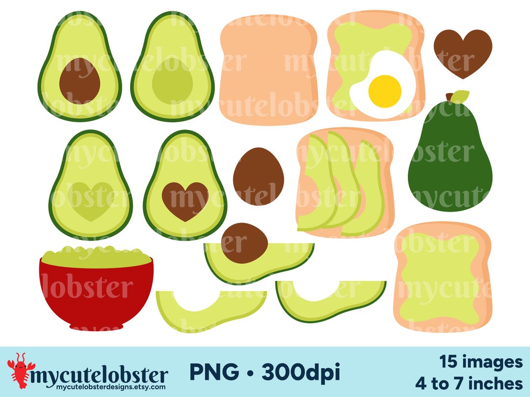 Avocado Clipart, Set of PNG Avocado Food Graphics for Personal and ...