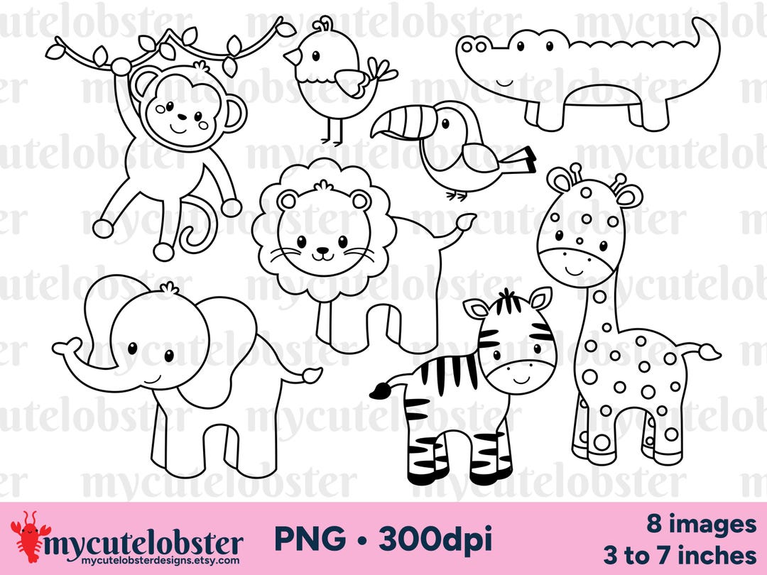 Baby Safari Animals Digital Stamps - Outlines, Line Art, Giraffe ...