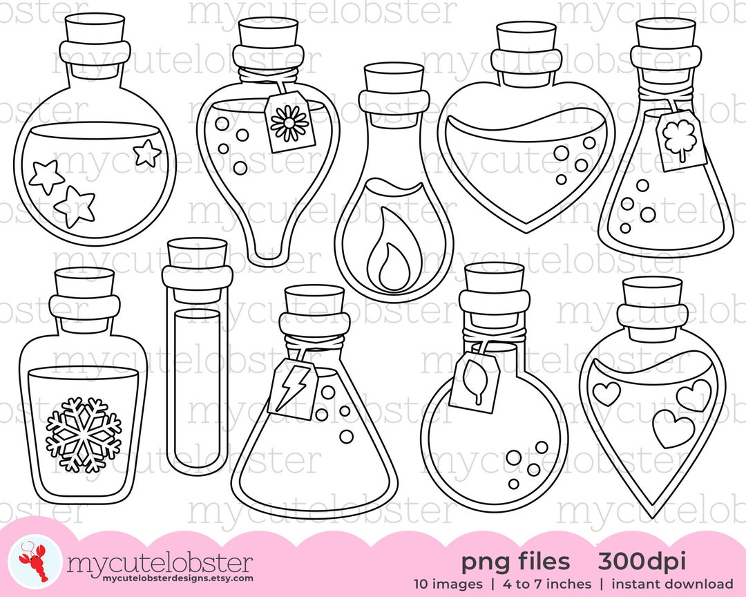 Potions Digital Stamps Potion Bottles Digi Stamps, Potion Outlines ...