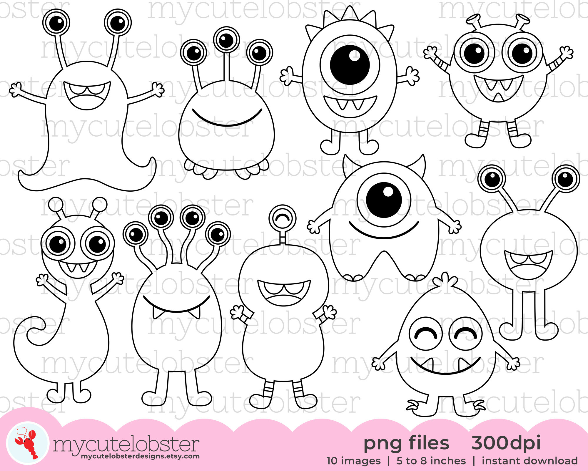 Monsters Digital Stamps Cute Monsters Outlines Line Art - Etsy Australia