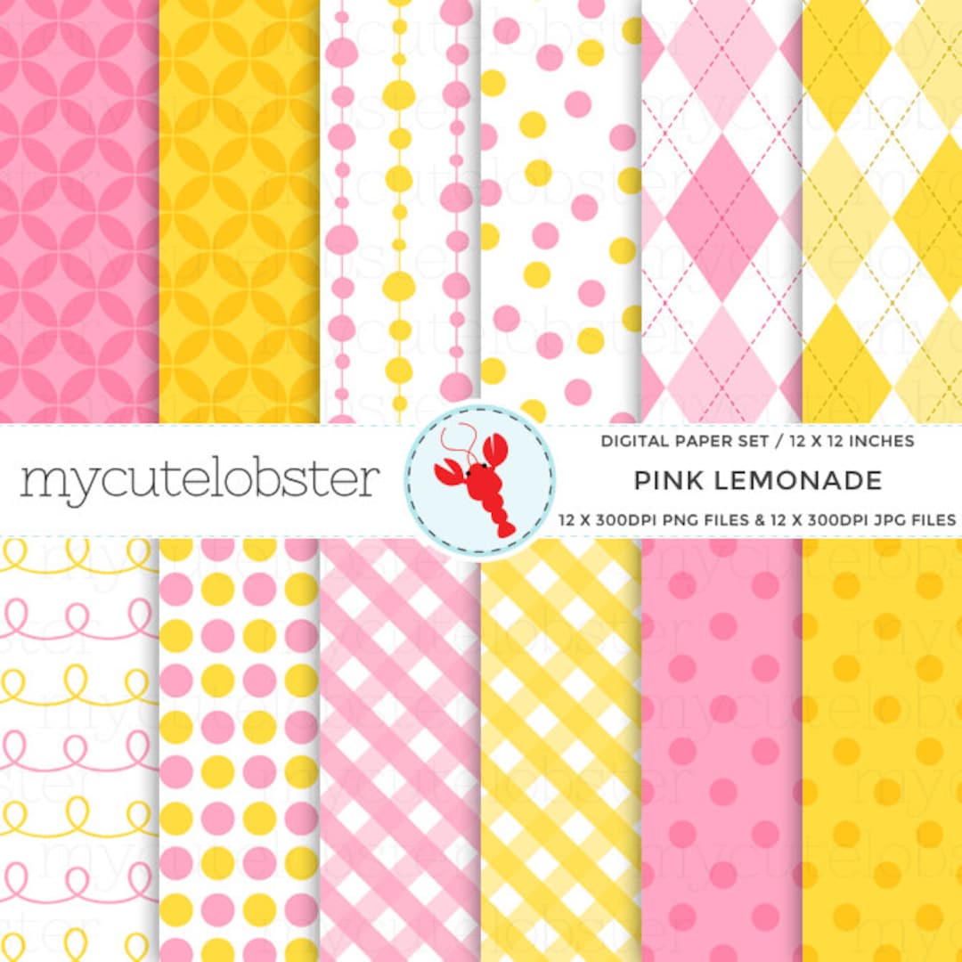 Pink Lemonade Digital Paper Pack Assorted Paper Set, Polka, Gingham ...