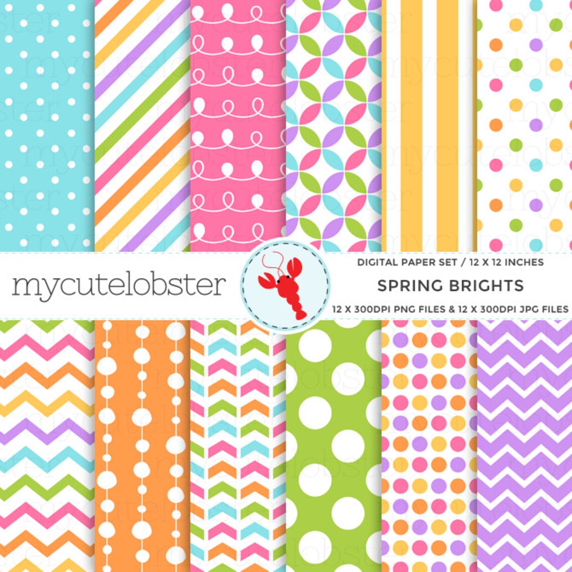 Spring Brights Digital Paper Set Patterned Paper Pink | Etsy