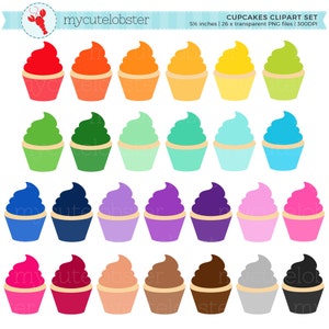 Rainbow Cupcakes Clipart Set Cakes Clip Art, Rainbow Cake, Cupcake ...