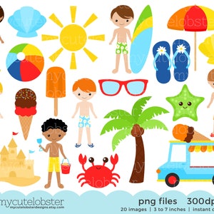 Boys Beach Clipart Set Summer, Vacation, Sandcastle, Beach, Clip Art ...