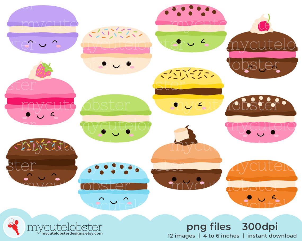 Cute Macarons Clipart Set of Happy Macarons Fun Macarons - Etsy