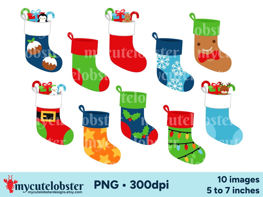 Christmas Stocking Clipart - Set of Festive Stocking Graphics, Socks ...