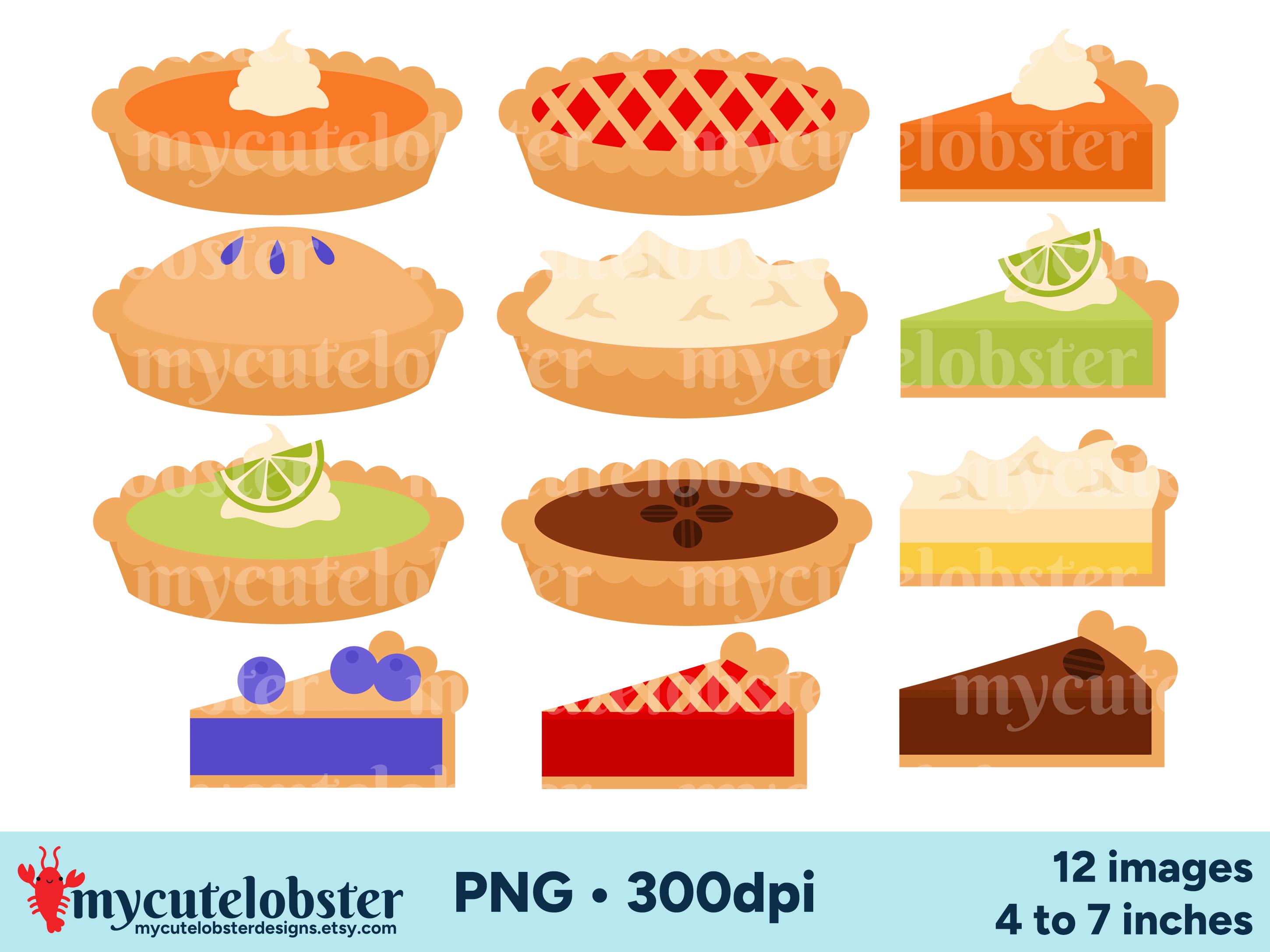 Pies Clipart - Dessert Graphics, Food Clip Art, Pie Slices, PNG Digital ...